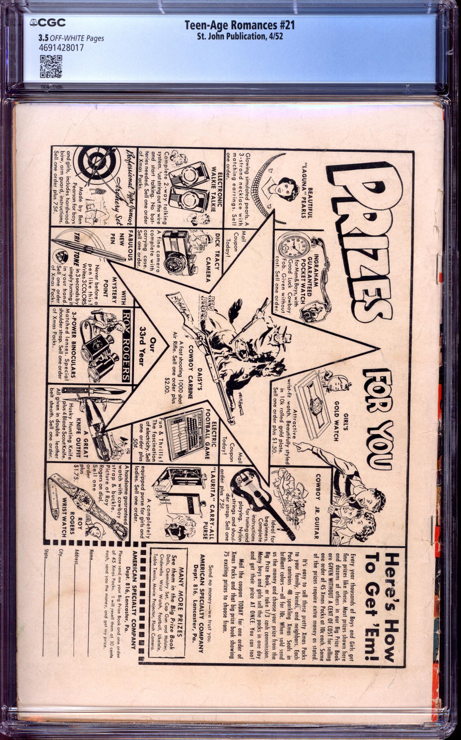 TEEN-AGE ROMANCES #21 CGC 3.5 OW PAGES | Reece's Rare Comics